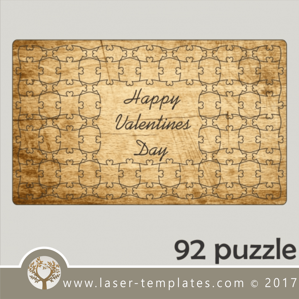 92 heart puzzle template, laser cut puzzle pattern. Single line cut ...