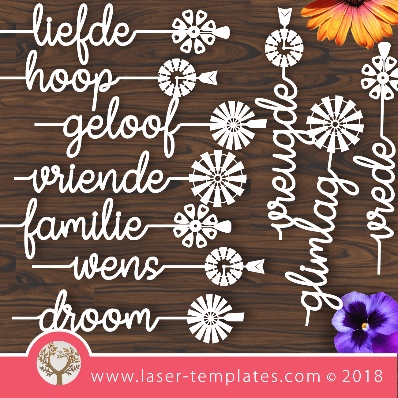 Laser Cut Afrikaans Windmill Words Set of 10 – Laser Ready Templates