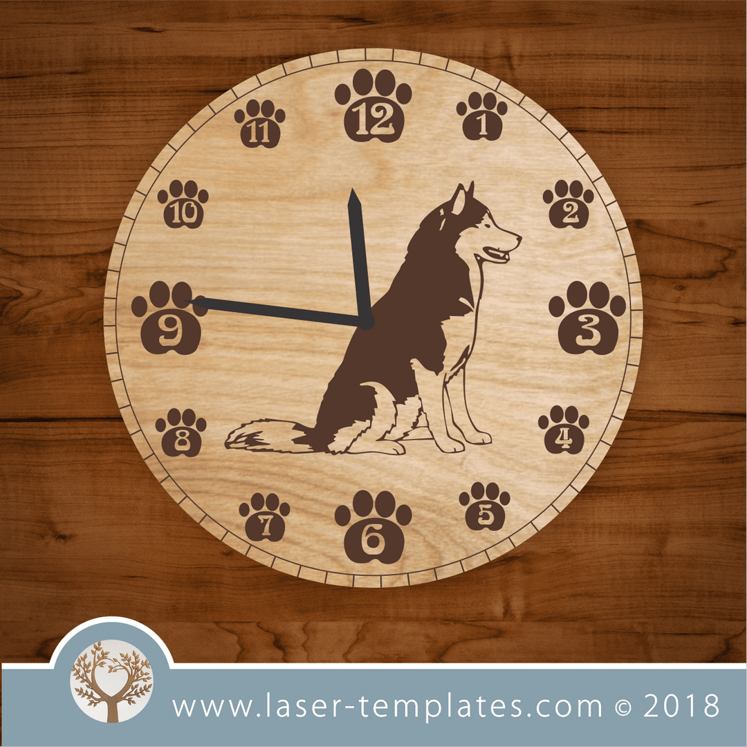 Animal Clock 7 - Husky – Laser Ready Templates