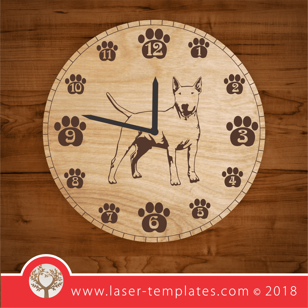 Animal Clock 9 - Bull Terrier – Laser Ready Templates
