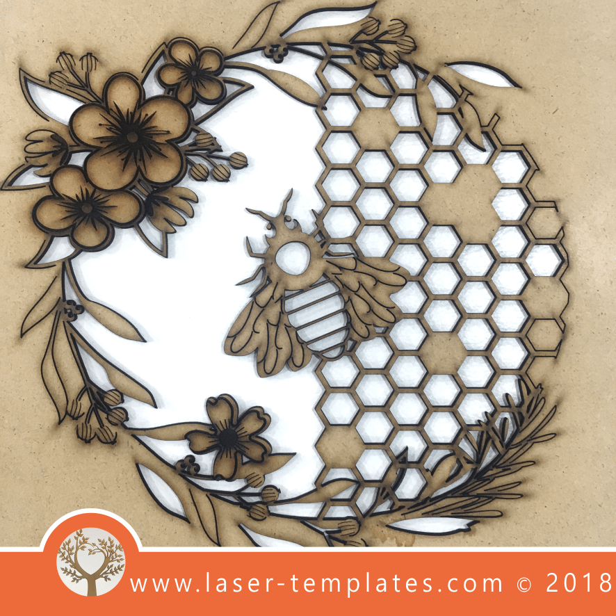 Laser Cut Bee With Flowers Template, Download Vector Designs. – Laser ...