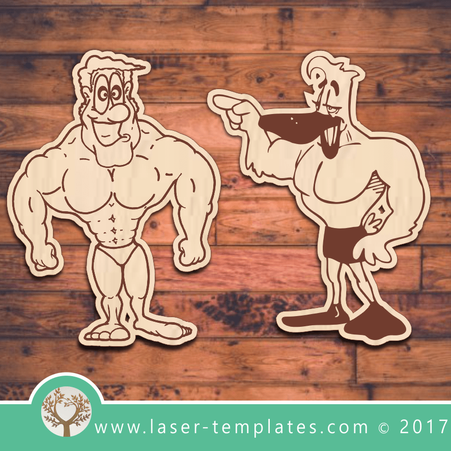 Bodybuilders cartoon laser template, download vector. – Laser Ready ...
