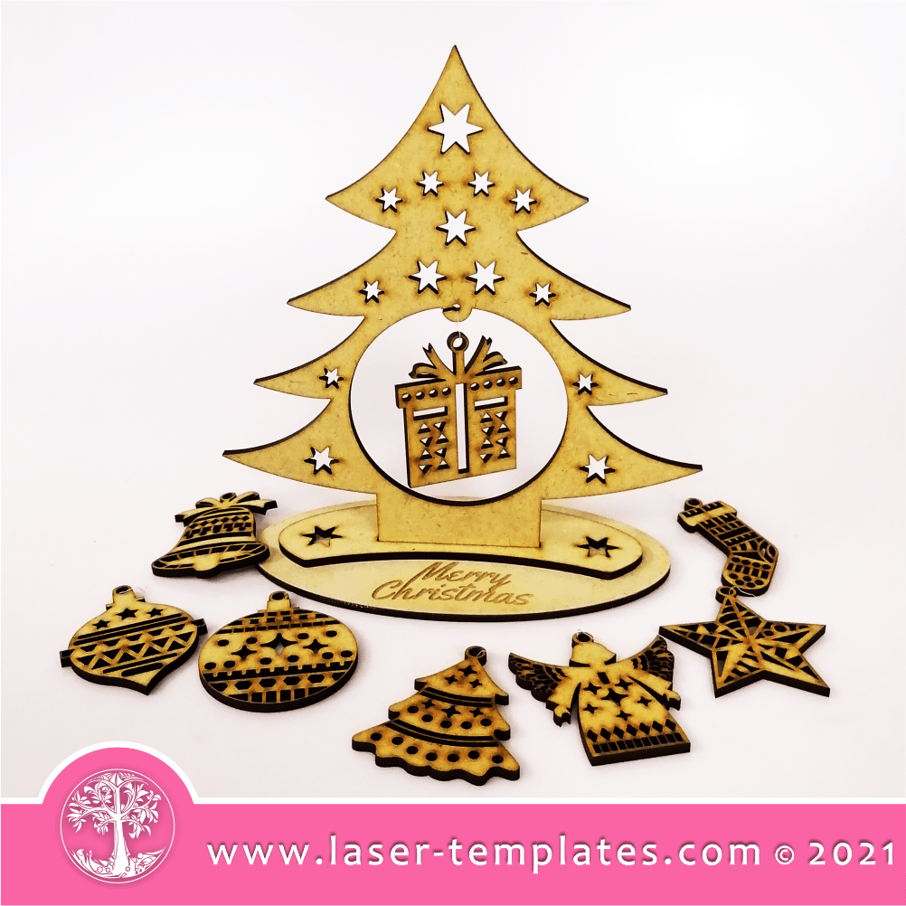 Laser cut template for Christmas Tree 2 with Hanging Ornaments – Laser ...