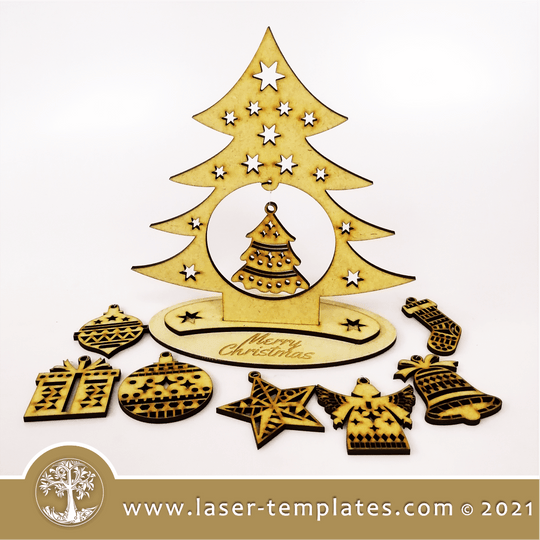 Laser cut template for Christmas Tree 2 with Hanging Ornaments – Laser ...