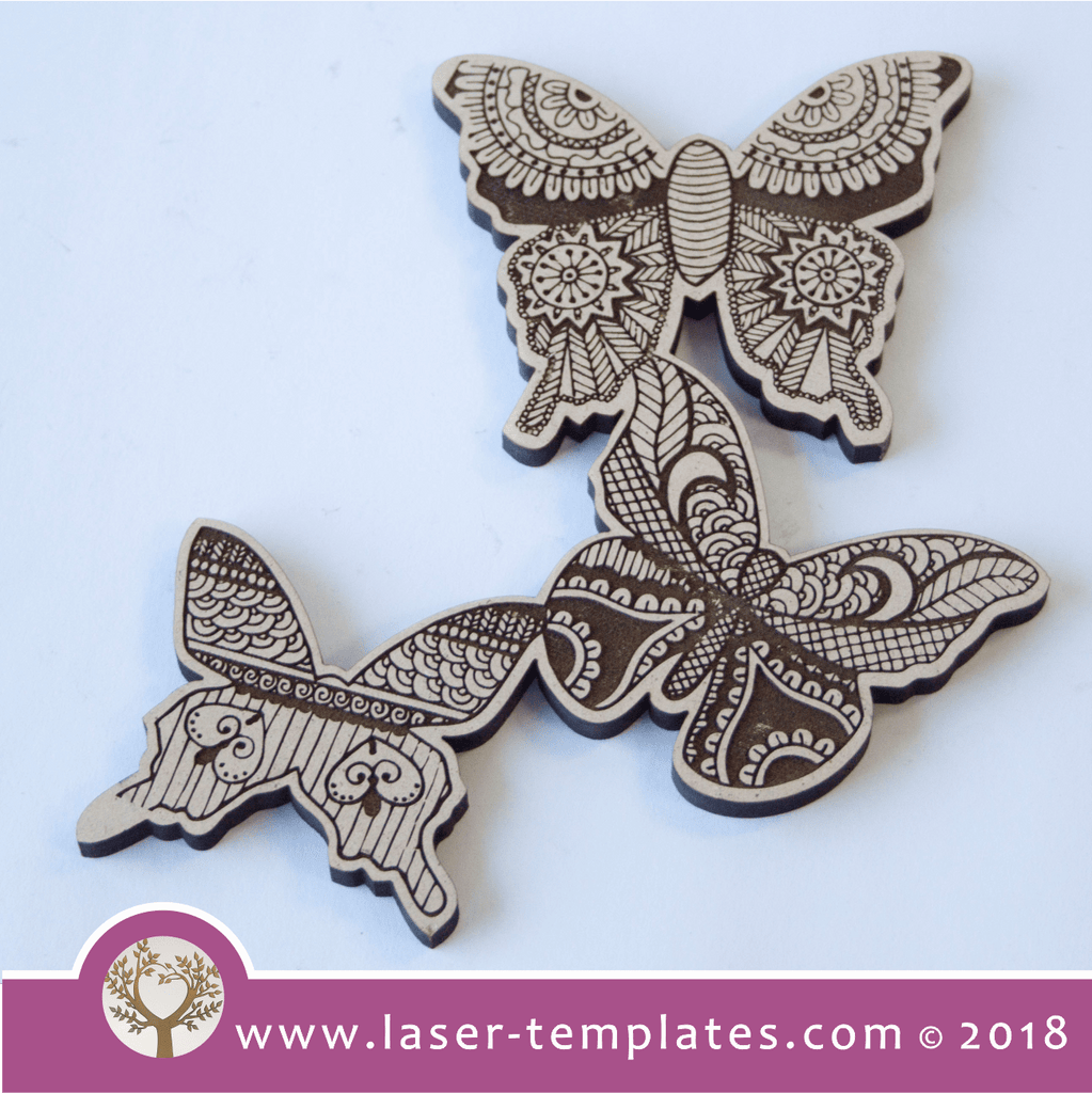 Cut & Engrave Set of 3 Hand Drawn Butterflies – Laser Ready Templates