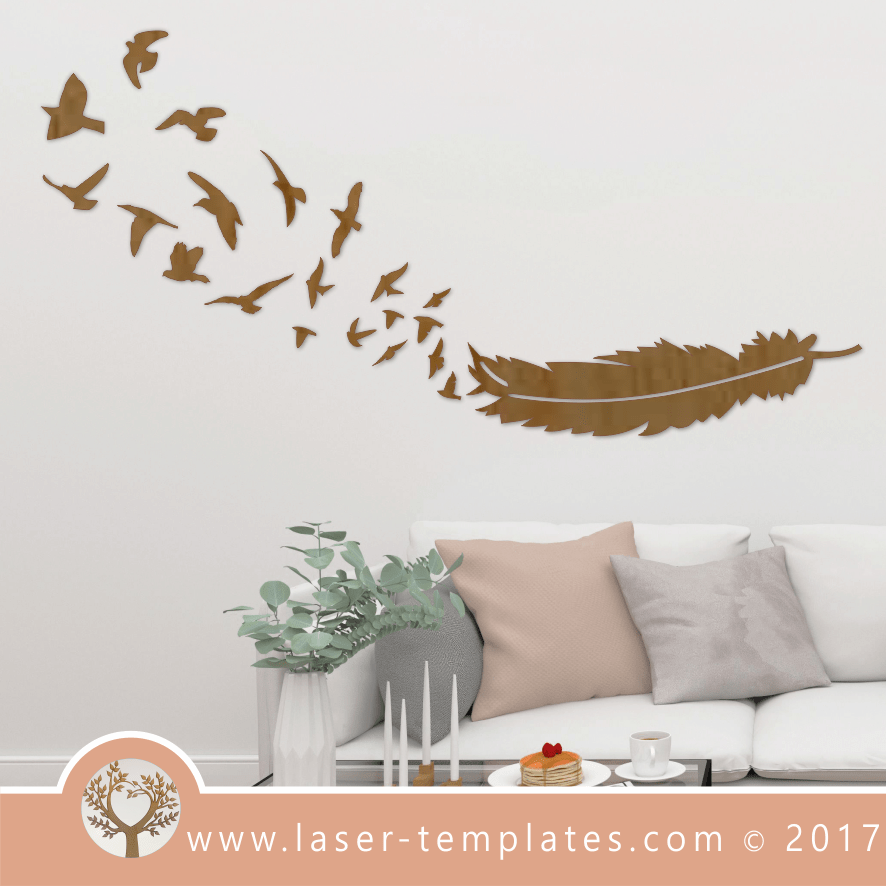 Feather Birds Laser Cut Template Wall Art, Download Vector Designs ...