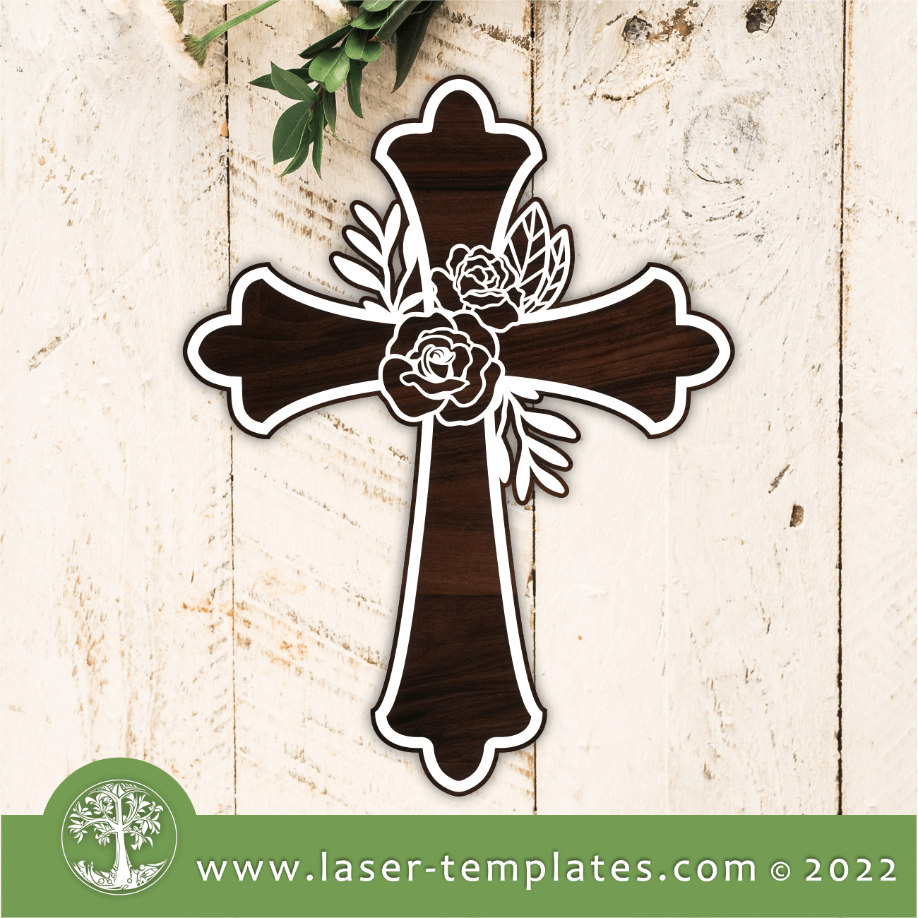 Multi Layer Cross with Flowers Template – Laser Ready Templates