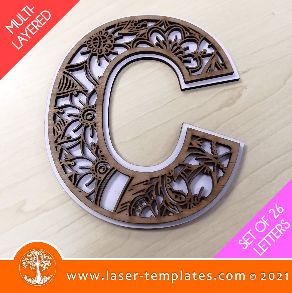 Laser cut template for Floral Alphabet Letters – Laser Ready Templates