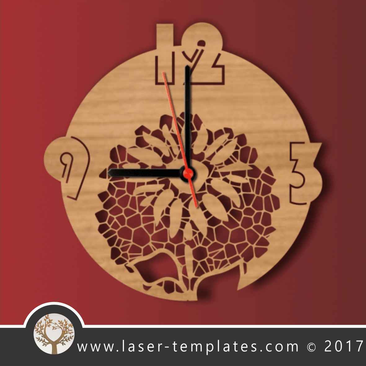Laser cut template, wall clock, flower design. Online template store ...