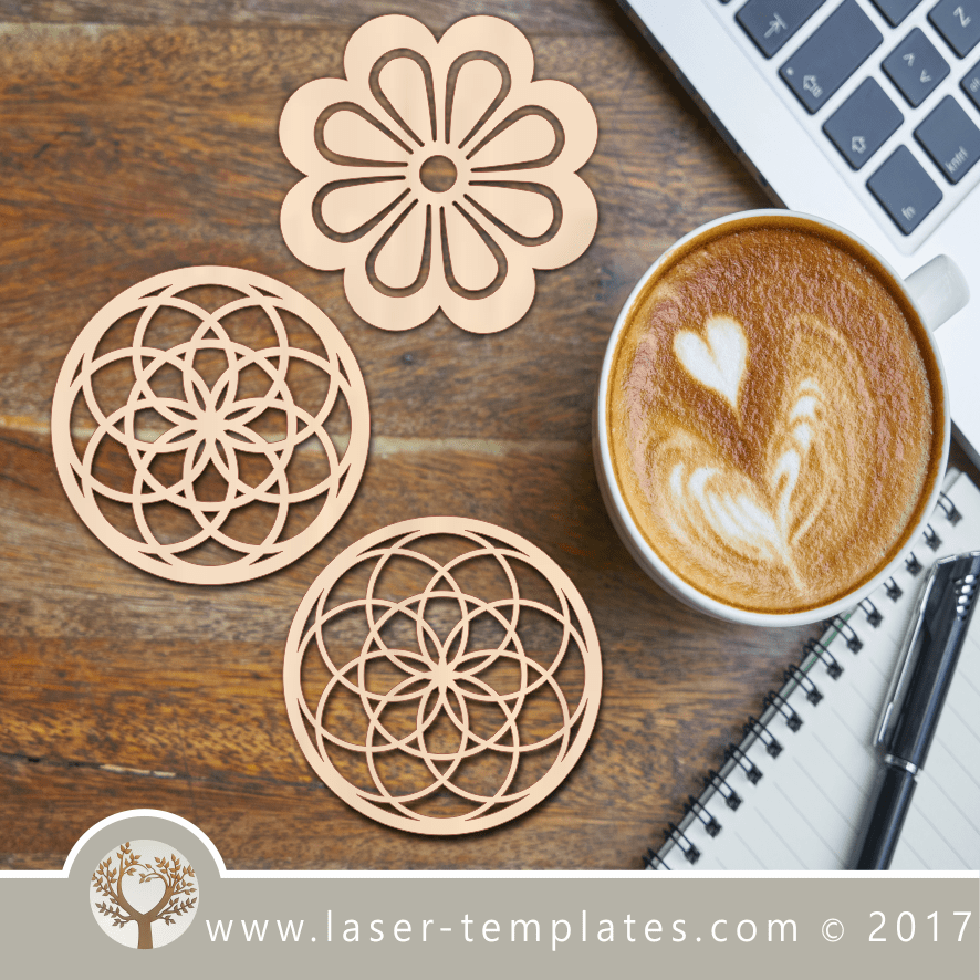 Flower Coasters laser cut templates. Download Vector Desgins – Laser ...