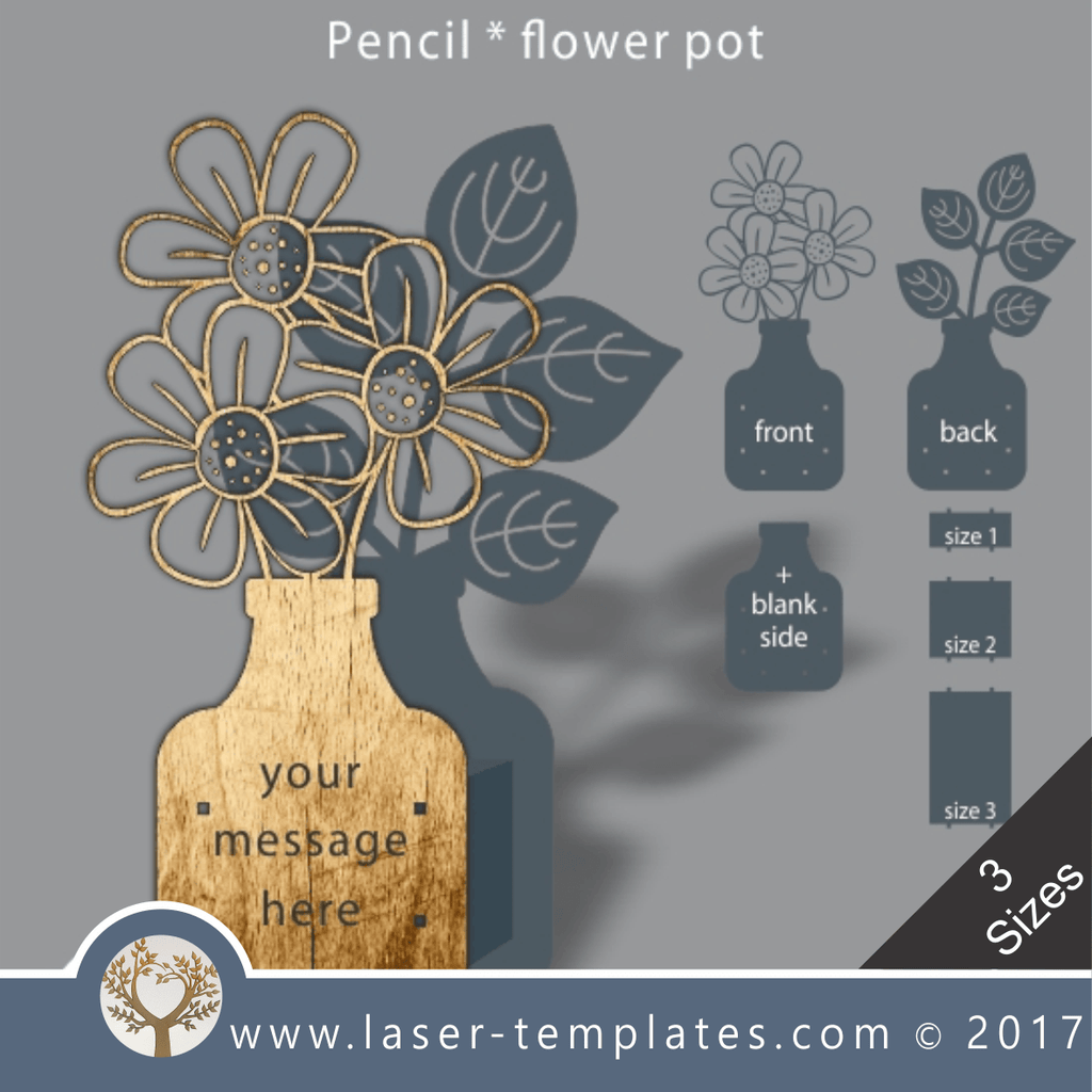 Laser cut flower pot template, use it for pencils, act. 3 different ...
