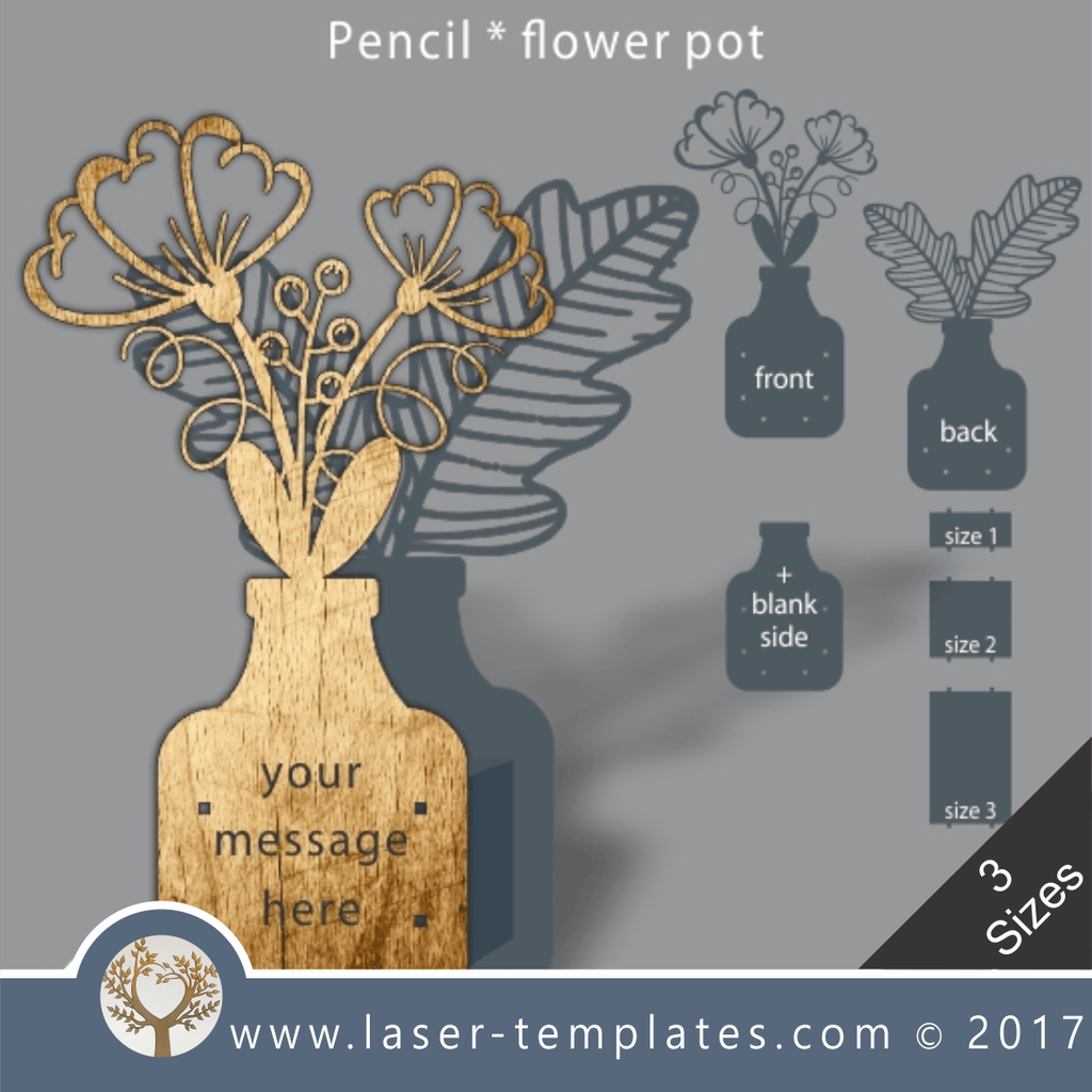 Laser cut flower pot template, use it for pencils, act. 3 different ...
