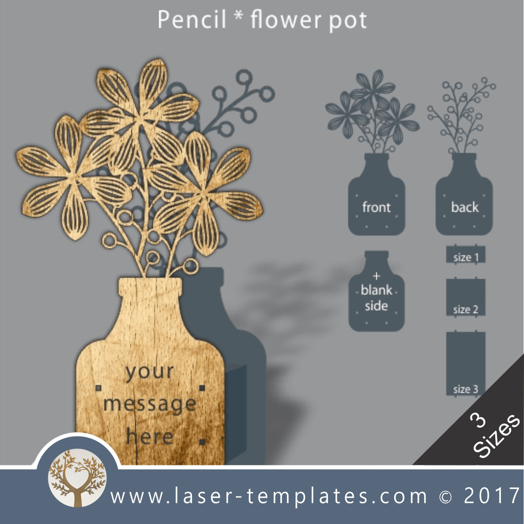 Laser cut flower pot template, use it for pencils, act. 3 different ...