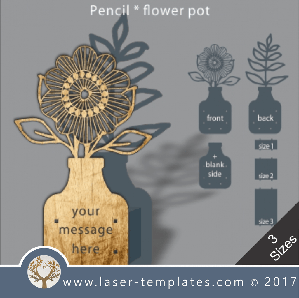 Laser cut flower pot template, use it for pencils, act. 3 different ...