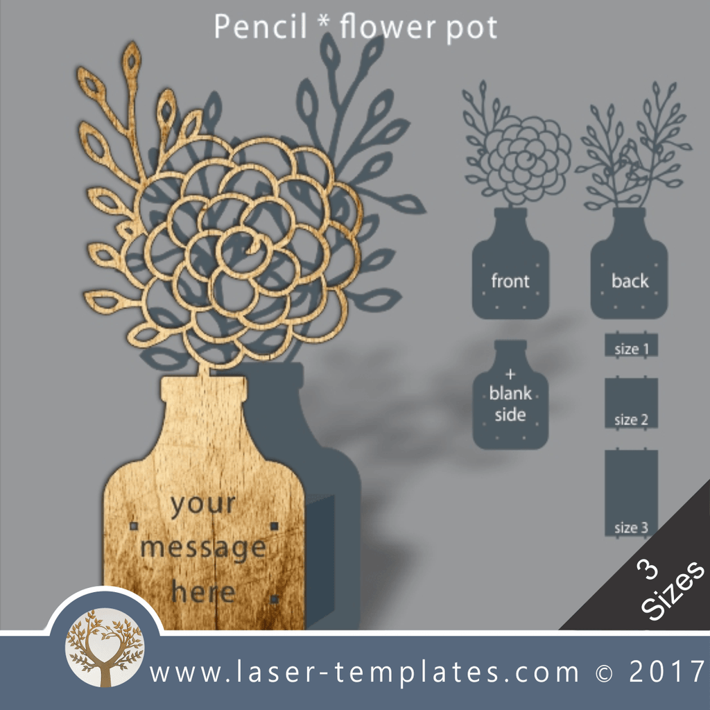 Laser cut flower pot template, use it for pencils, act. 3 different ...