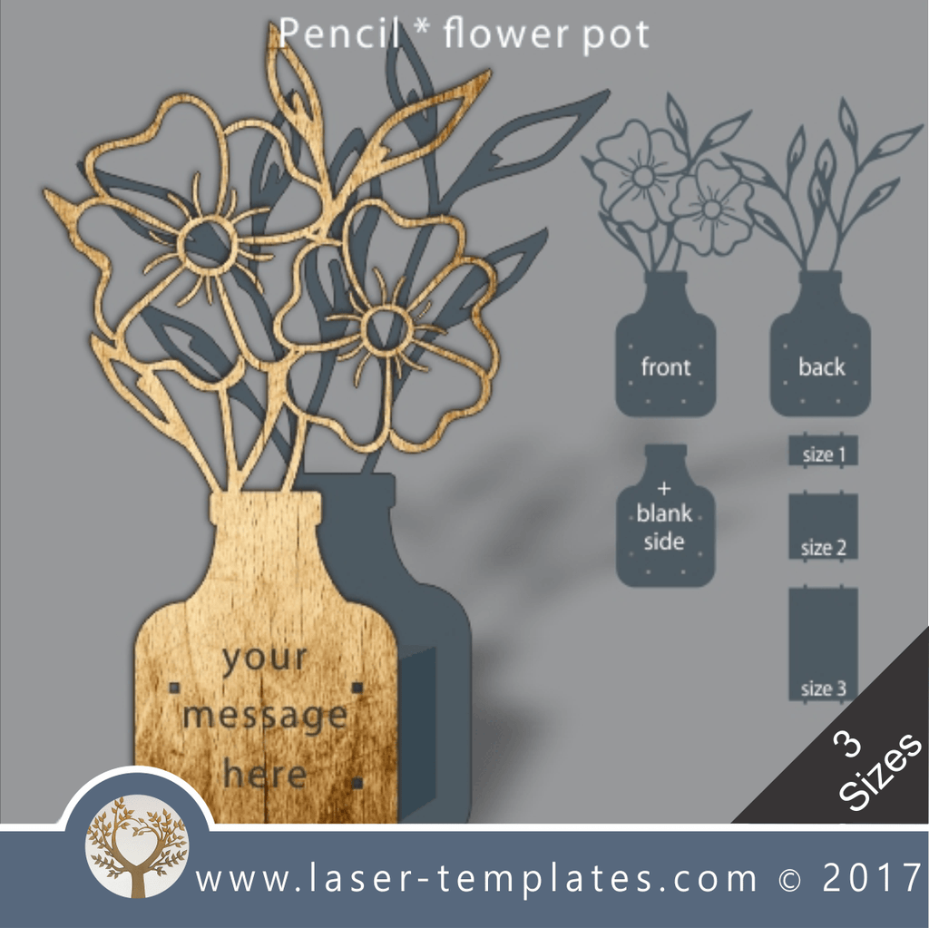 Laser cut flower pot template, use it for pencils, act. 3 different ...
