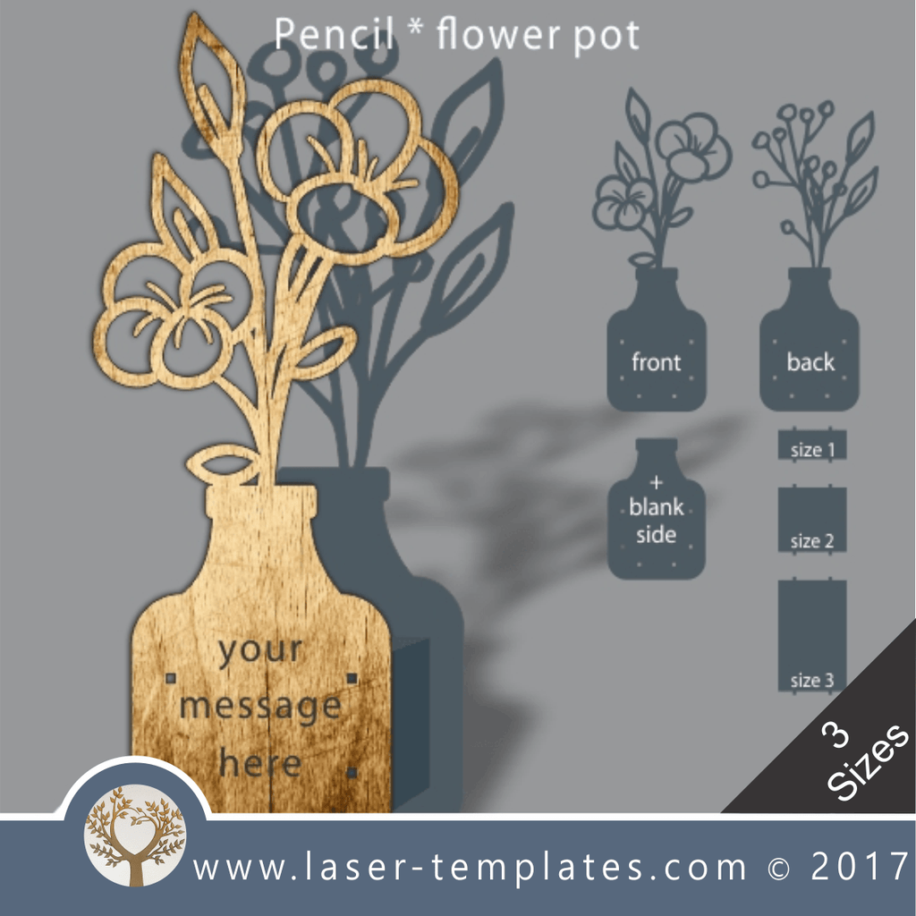 Laser cut flower pot template, use it for pencils, act. 3 different ...