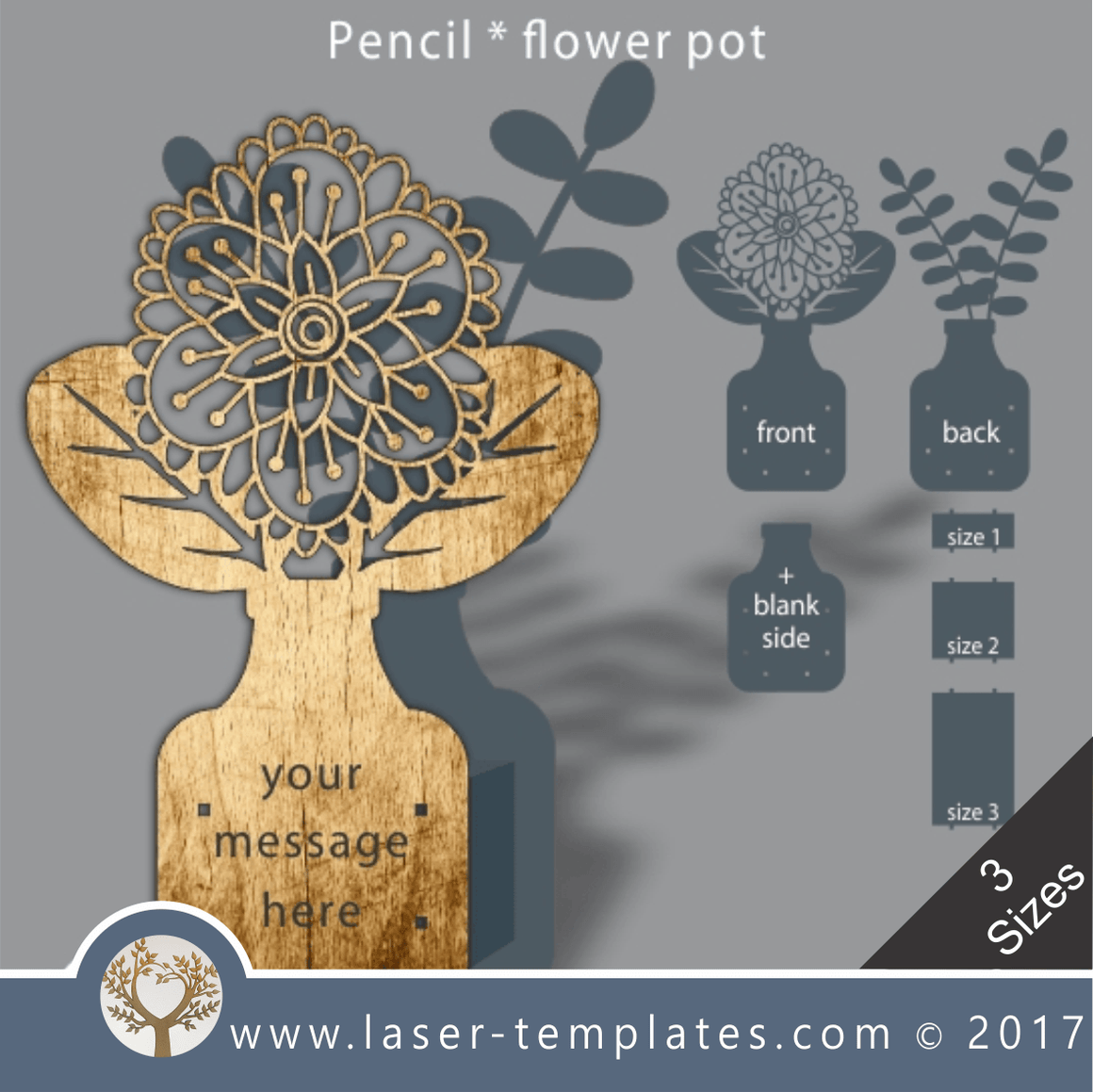 Laser cut flower pot template, use it for pencils, act. 3 different ...