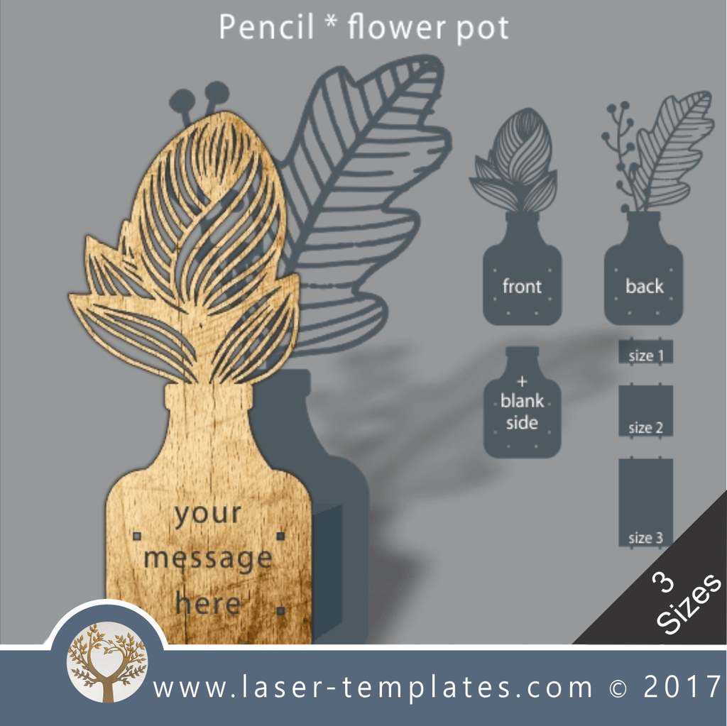 Laser cut flower pot template, use it for pencils, act. 3 different ...