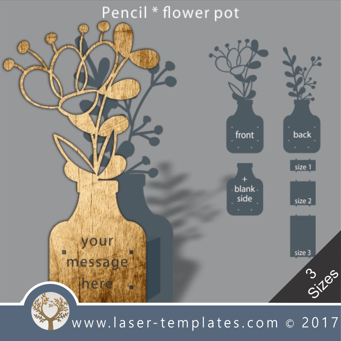 Laser cut flower pot template, use it for pencils, act. 3 different ...