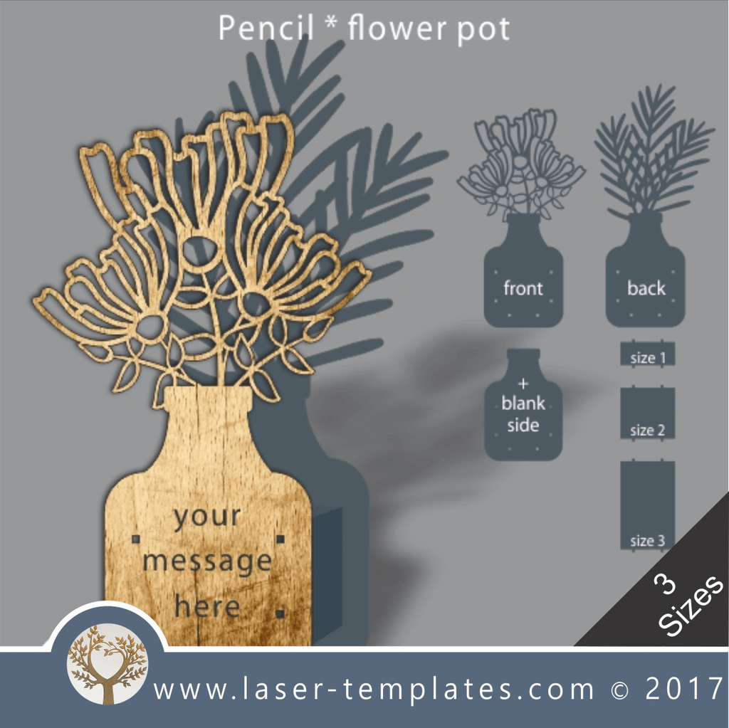 Laser cut flower pot template, use it for pencils, act. 3 different ...