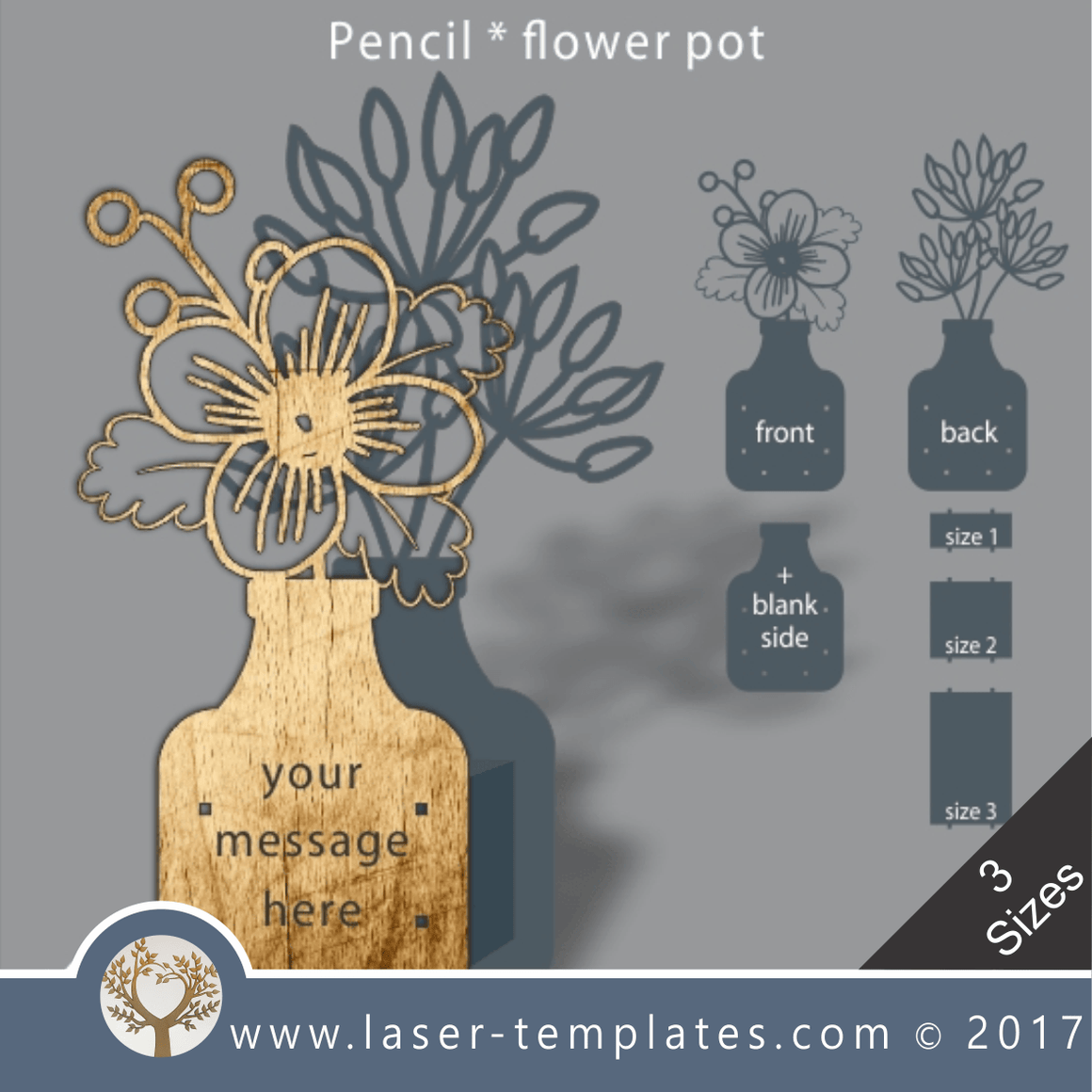 Laser cut flower pot template, use it for pencils, act. 3 different ...