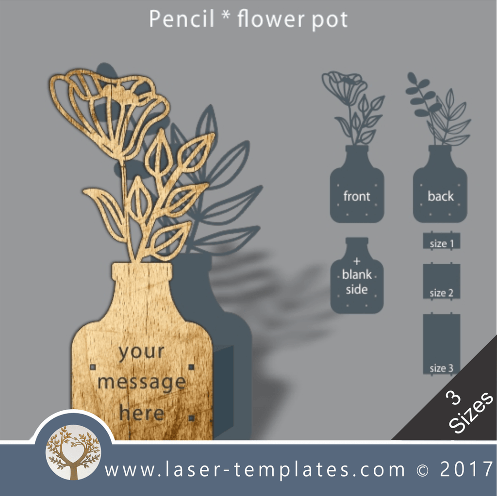 Laser cut flower pot template, use it for pencils, act. 3 different ...