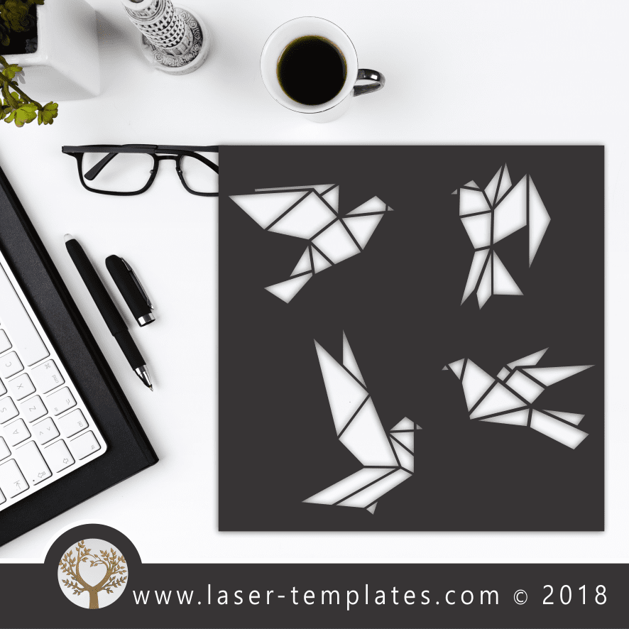 Laser Cut Geometric Bird Set Stencil Vector Template, Download Online ...