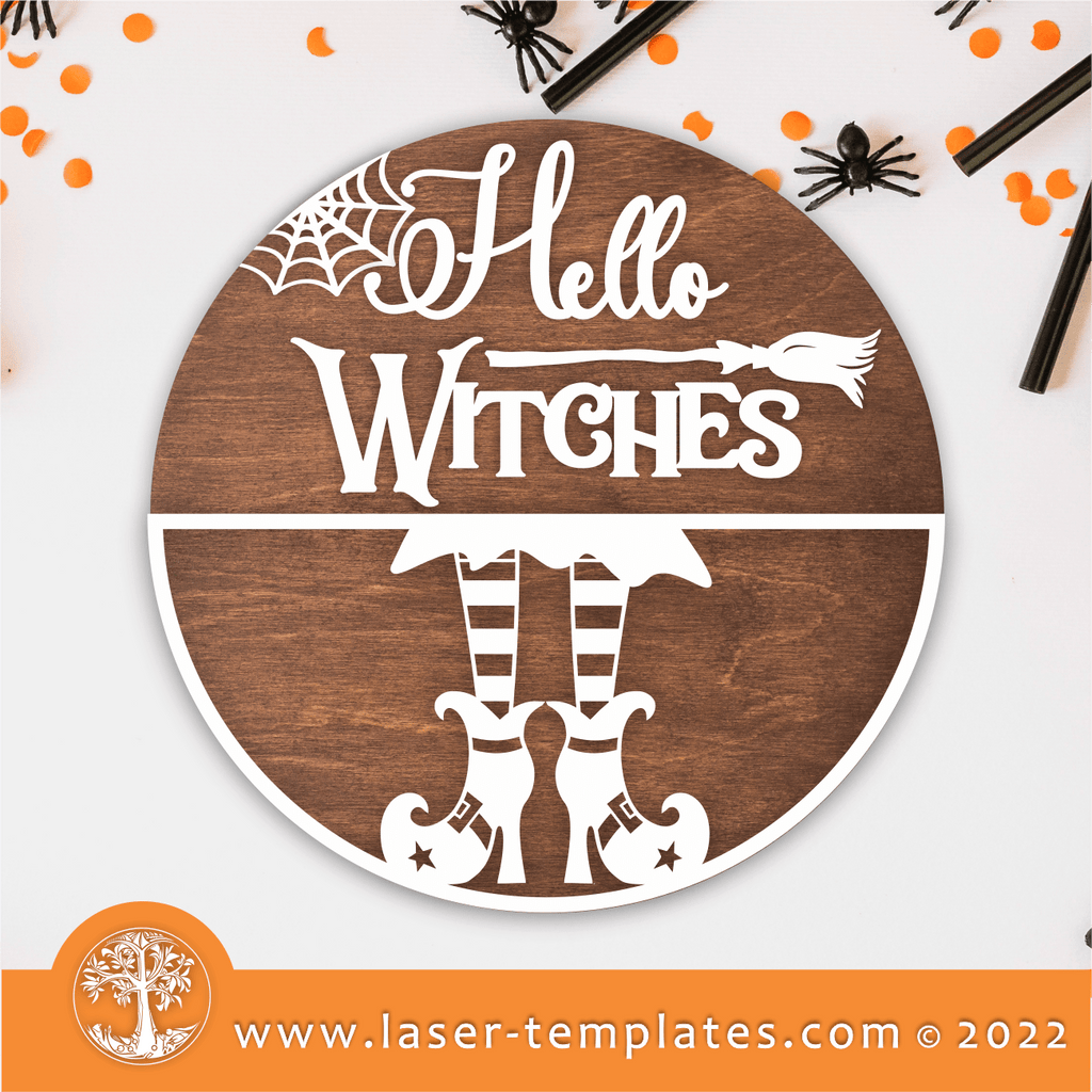 Hello Witches Door Hanger Round Sign – Laser Ready Templates