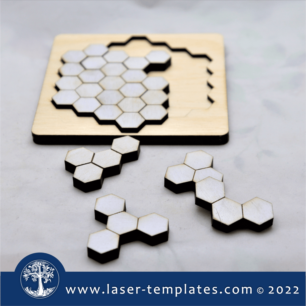 Hexagonal 10 Piece Educational Puzzle Board – Laser Ready Templates