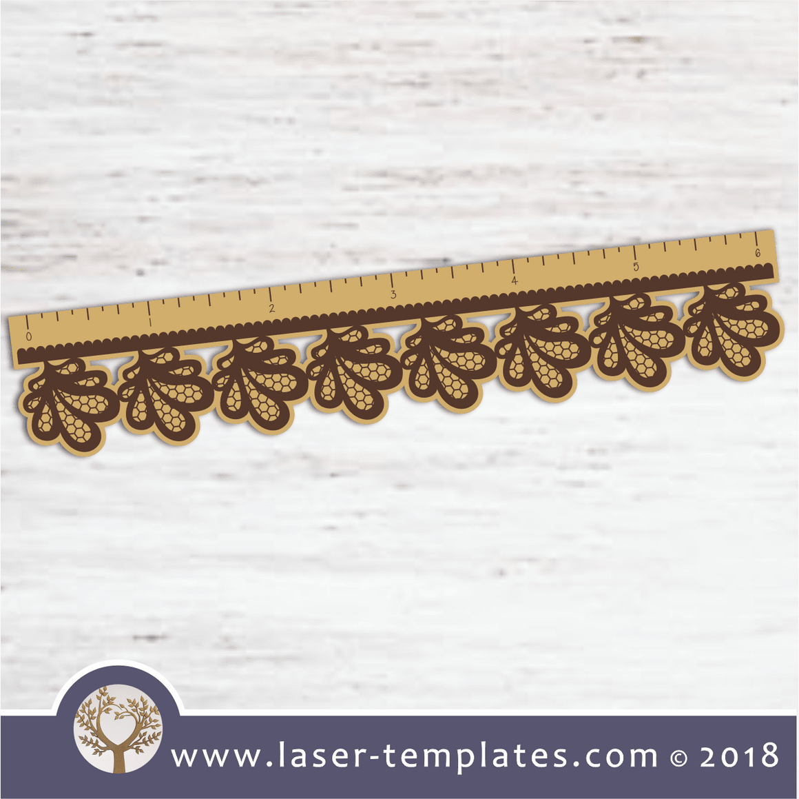 Imperial Ruler (inches) with leaf engraved pattern – Laser Ready Templates
