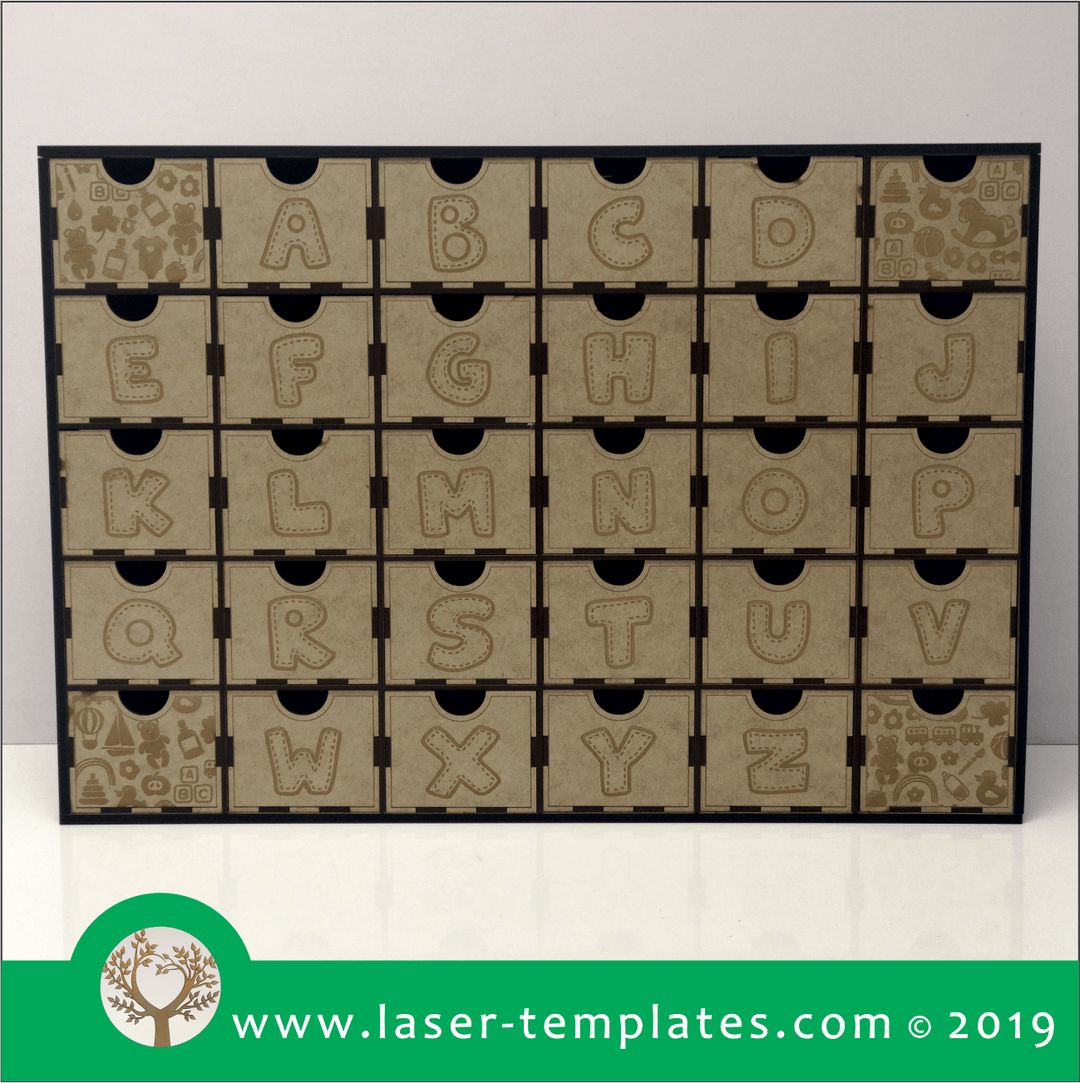 Laser cut template for Kiddies Alphabet 30 Drawer Sorting box - 3mm ...