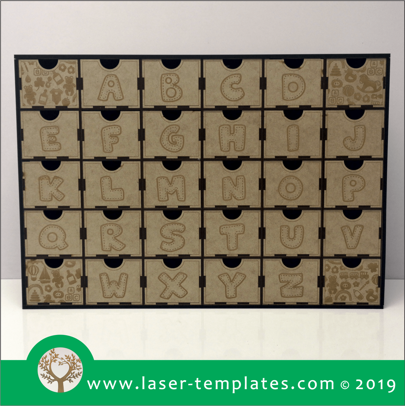 Laser cut template for Kiddies Alphabet 30 Drawer Sorting box - 3mm ...