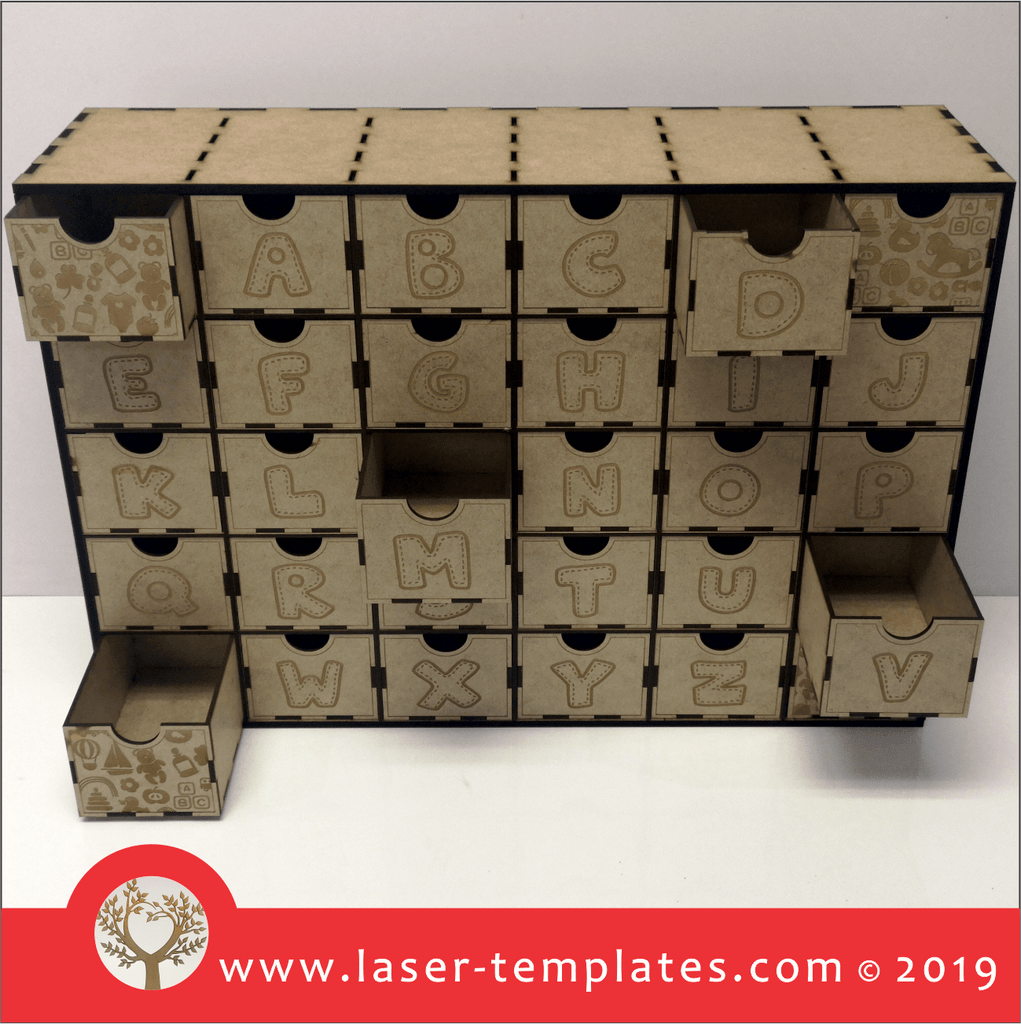 Laser cut template for Kiddies Alphabet 30 Drawer Sorting box - 3mm ...