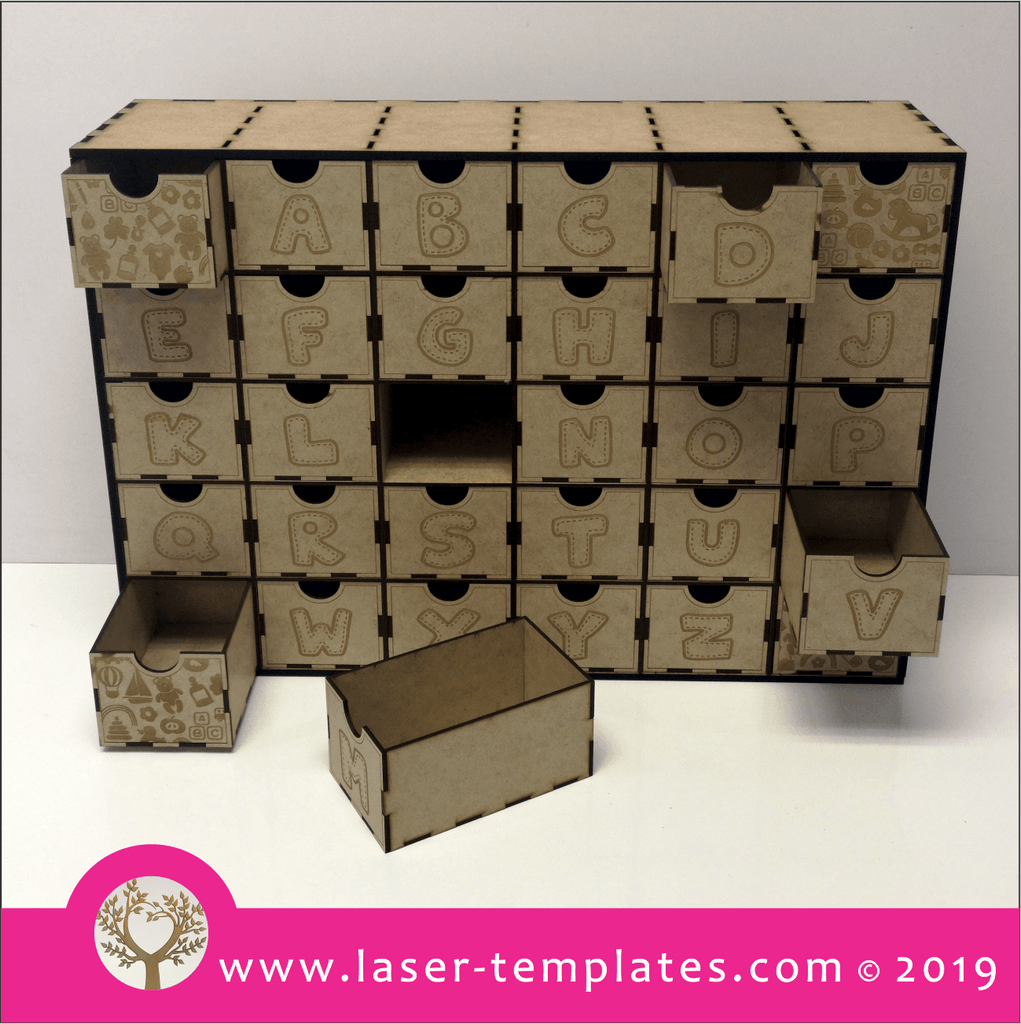 Laser cut template for Kiddies Alphabet 30 Drawer Sorting box - 3mm ...