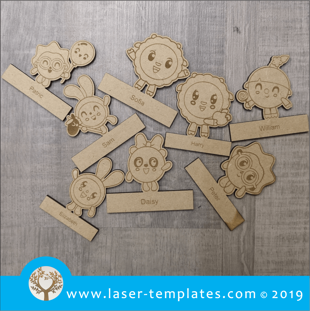 Laser cut template for Kids Name Tag Characters – Laser Ready Templates