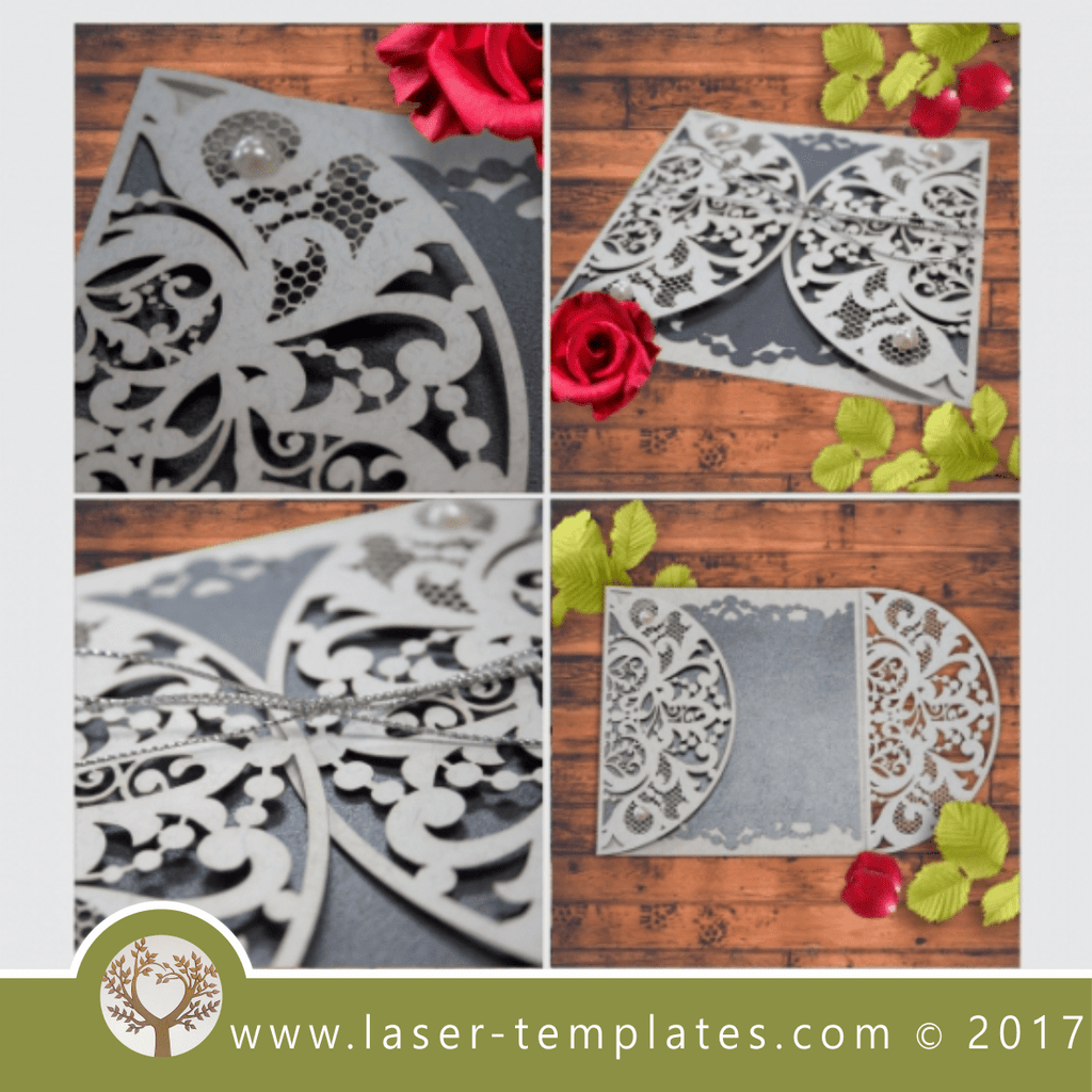 Laser cut wedding template invite, envelope, pockets, buy online now ...