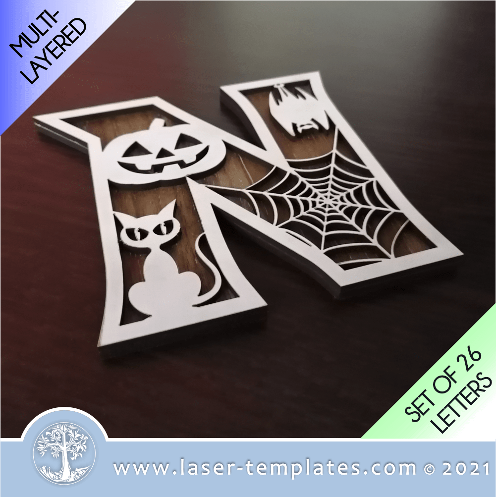Laser cut template for Layered Halloween Monogram – Laser Ready Templates