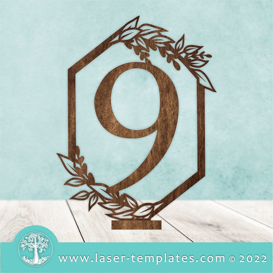 Leafy Hexagon Frame Table Numbers 1-10 – Laser Ready Templates
