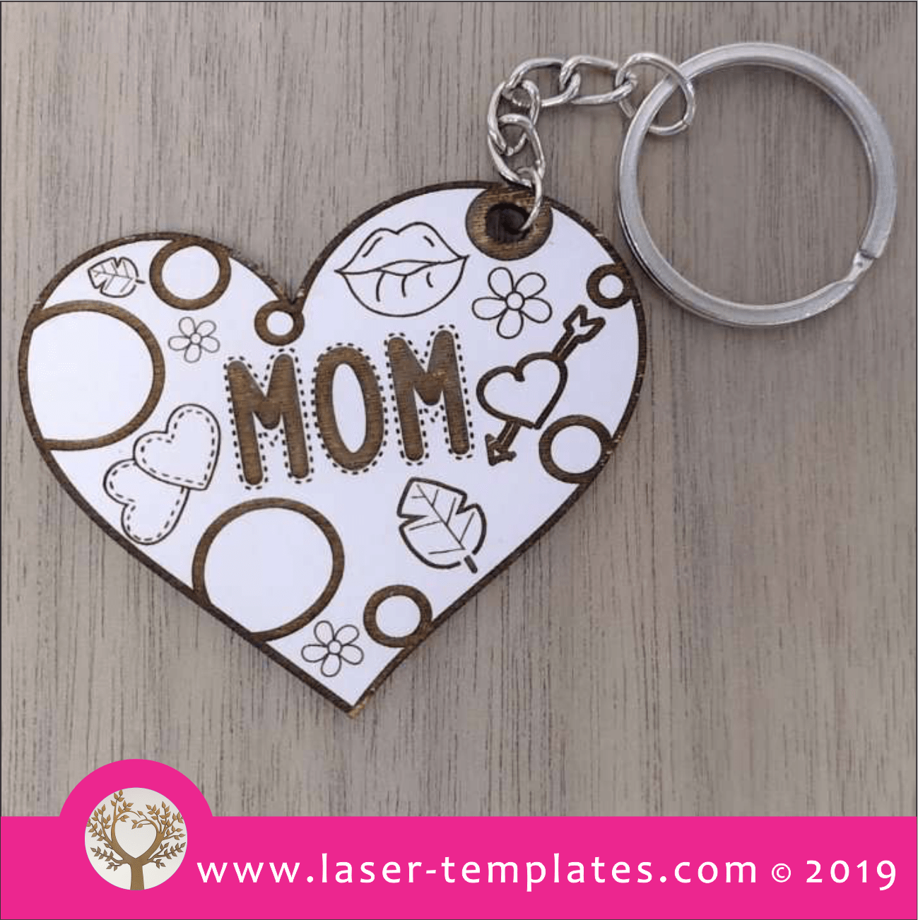 Laser cut template for Mother's Day Keyring 3 – Laser Ready Templates