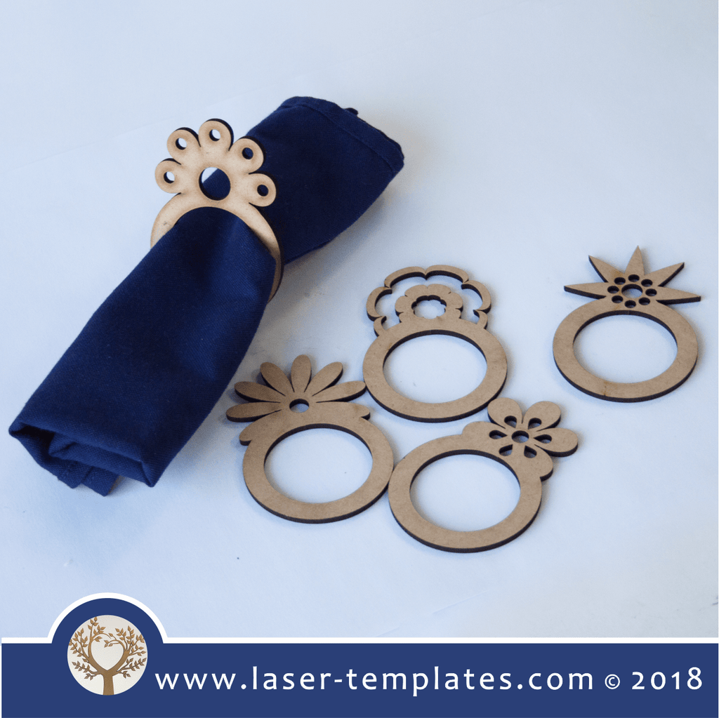 Laser cut Napkin Ring Set Flowers 2 – Laser Ready Templates