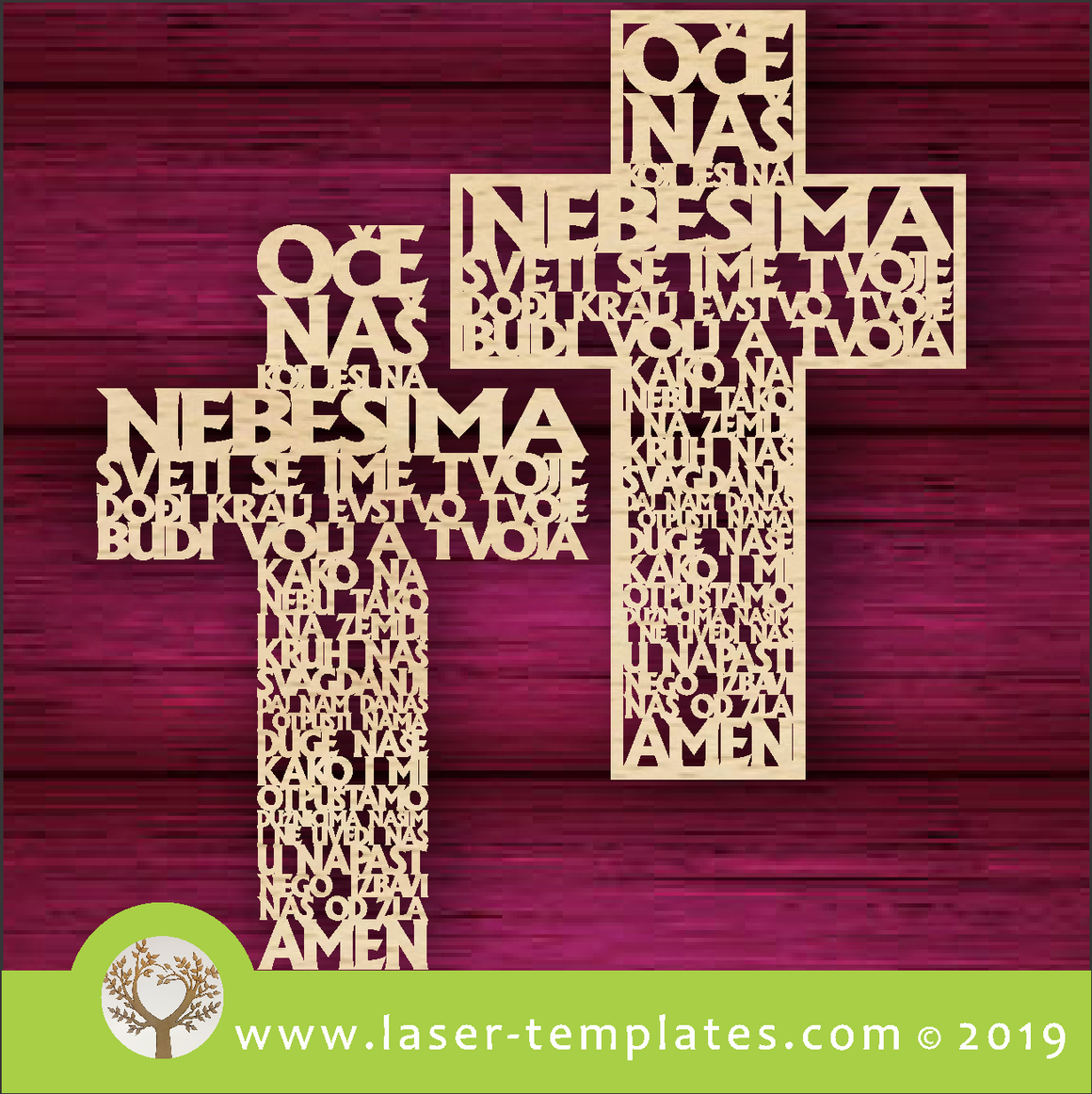 Laser cut ready template for Oče naš - Our Father cross in Croatian ...
