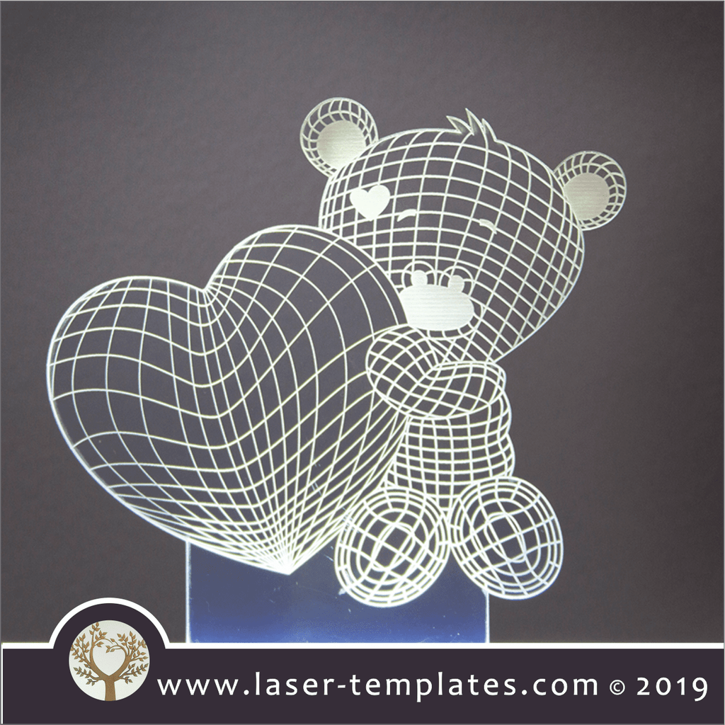 Teddy Bear 3D engraving template for LED light – Laser Ready Templates