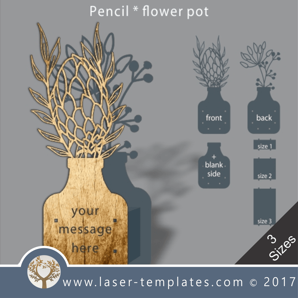 Laser cut flower pot template, use it for pencils, act. 3 different ...