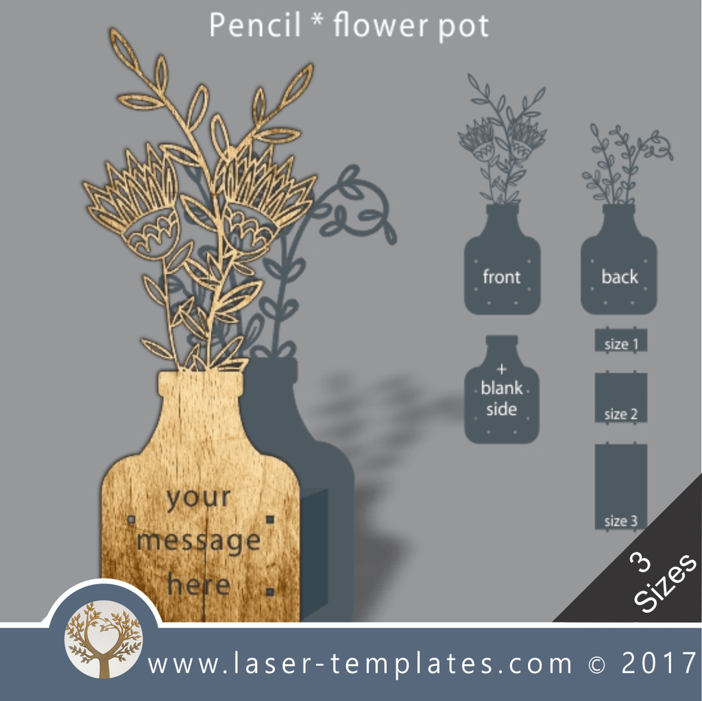 Laser cut flower pot template, use it for pencils, act. 3 different ...