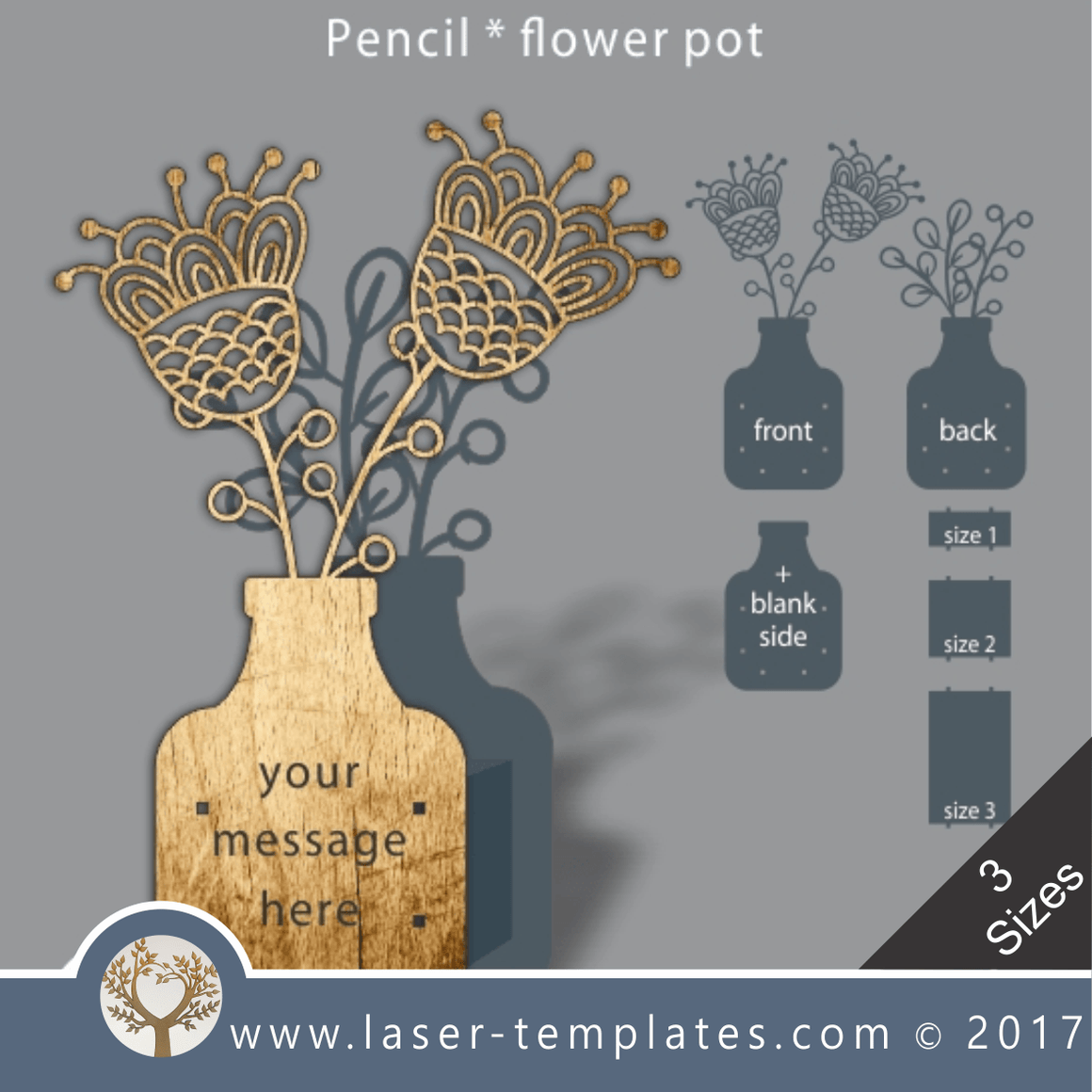 Laser cut flower pot template, use it for pencils, act. 3 different ...