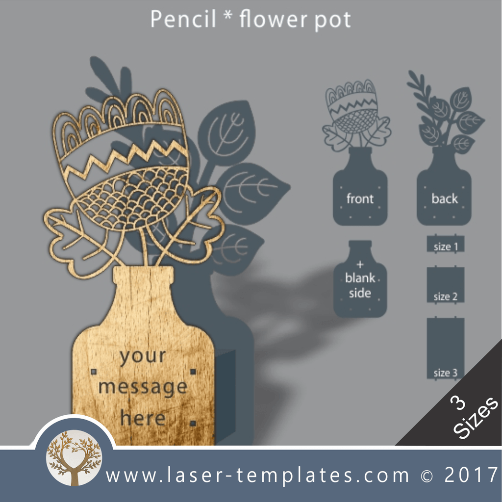 Laser cut flower pot template, use it for pencils, act. 3 different ...