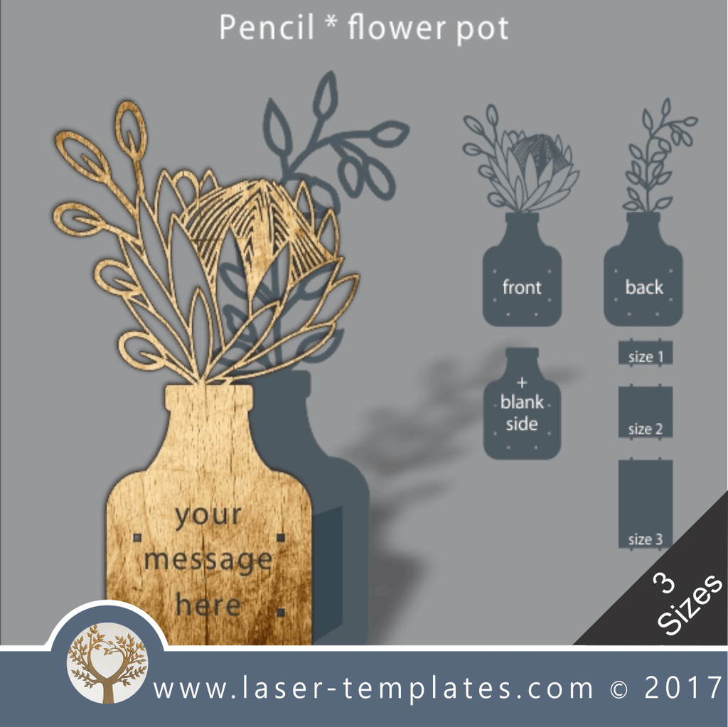 Laser cut flower pot template, use it for pencils, act. 3 different ...