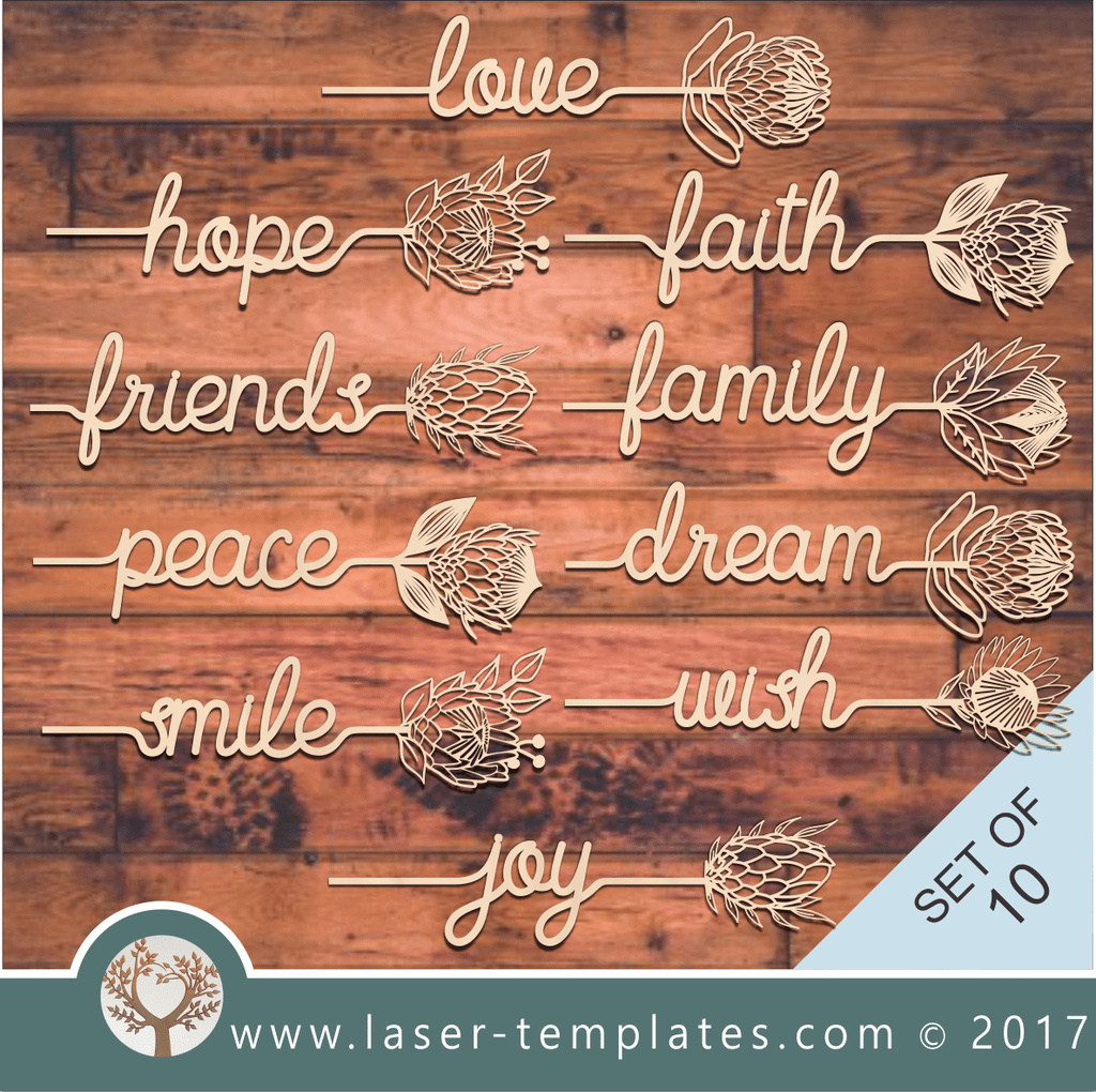 Laser cut pattern word flower templates. Online vector store, free ...