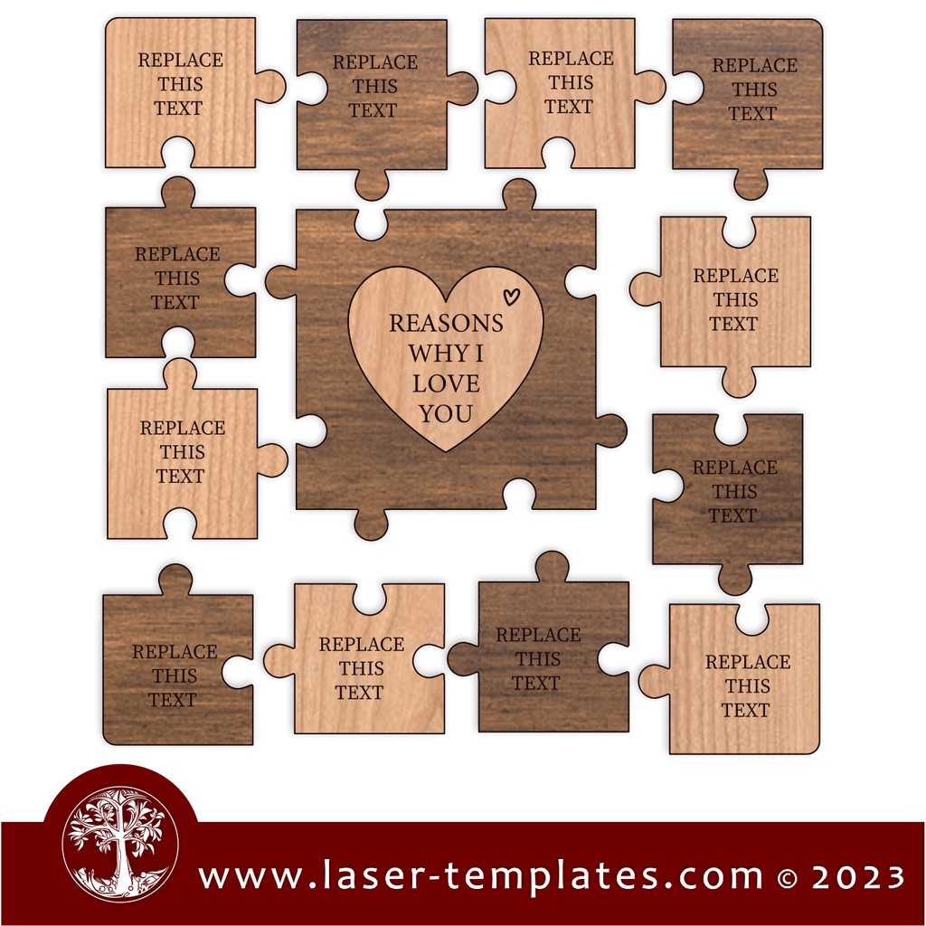 12 puzzle template, laser cut squire puzzle pattern. Single line cut ...